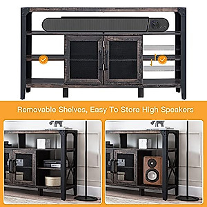 OKD TV Stand Industrial Rustic Entertainment Center for 65 Inch TV, 33" Tall Wood Media TV Console Cabinet Table w/Soundbar Shelf & 2" Wide Metal X-Frame for Living Room, Dark Rustic Oak