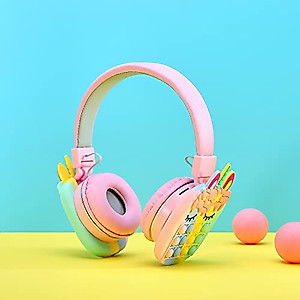 Wireless Bluetooth Noise Cancelling Over-Ear Headphone Silicone Fidget Pop Built-in Mic On-Ear Stereo Headset for Smartphone Tablet Computer (Pink Unicorn)