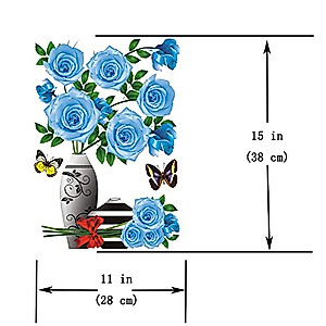 ZIANBELL Magic DIY 3D Removable Wall Stickers Flowers and Vase Theme Art Wall Decals Stereo Superposition Flower Stickers for Living Room Bedroom Bathroom Children's Room, Pale Blue Rose