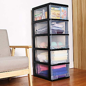 Shozafia 5-Drawer Rolling Storage Cart on Wheels, Craft Storage Containers Bins, Black Frame & Clear Storage Drawers