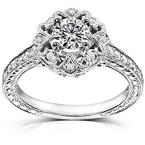 Kobelli Moissanite (GH) and Diamond Floral Antique Style Engagement Ring 2/3 CTW 14k White Gold, 10