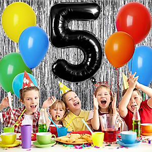 Large Black Number 5 Balloons, 40 Inch Foil Balloons, Giant Number Balloons for Women/Men Birthday Party Anniversary Celebration Decorations