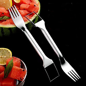 Watermelon Fork Slicer Cutter, 2-in-1 Stainless Steel Fruit Cutter, Summer Portable Watermelon Cutter Melon Cutter Tool, Multifunctional Fruit Fork for Home Kitchen,Camping