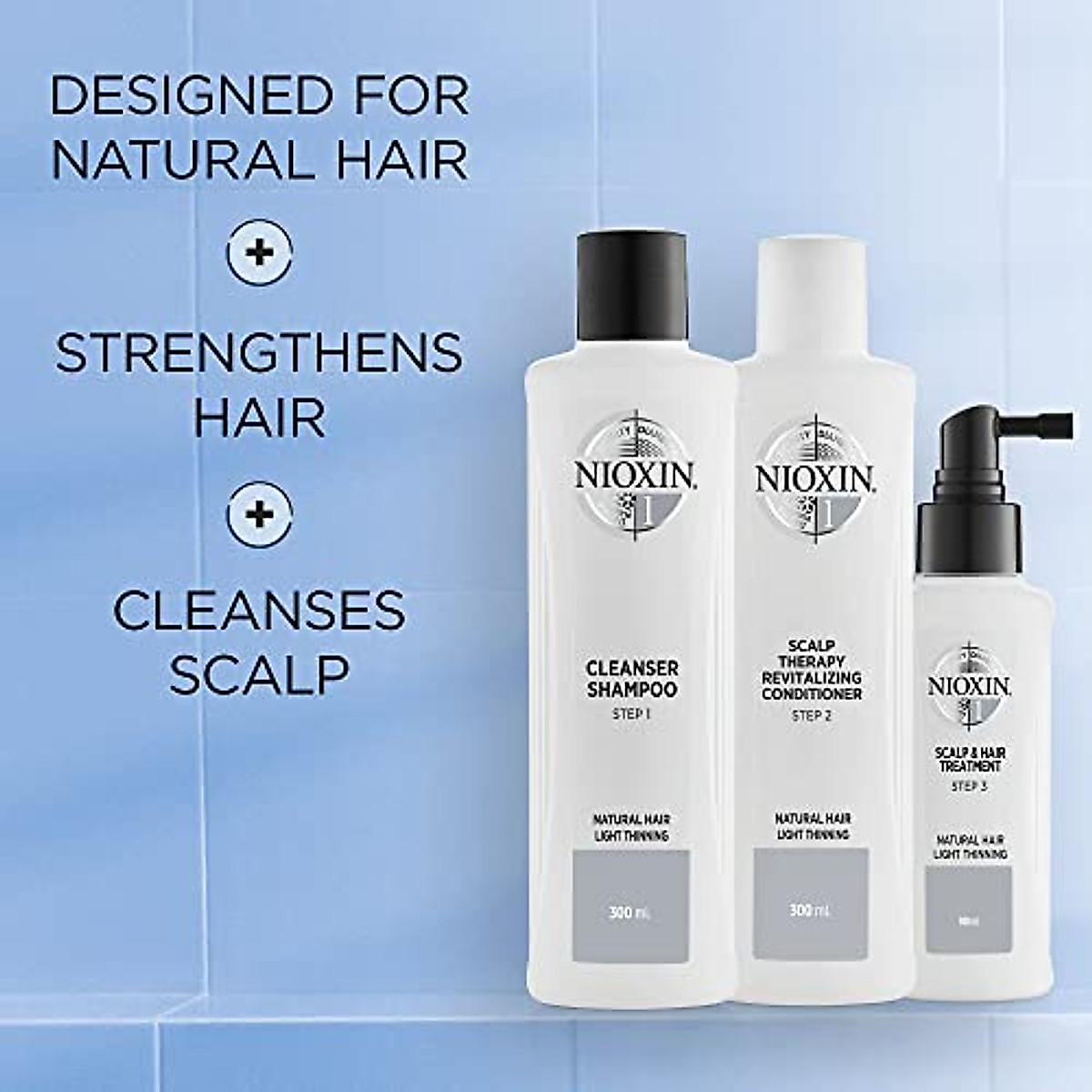 Nioxin System Kit 1, Natural Hair with Light Thinning, Full Size (3 Month Supply)