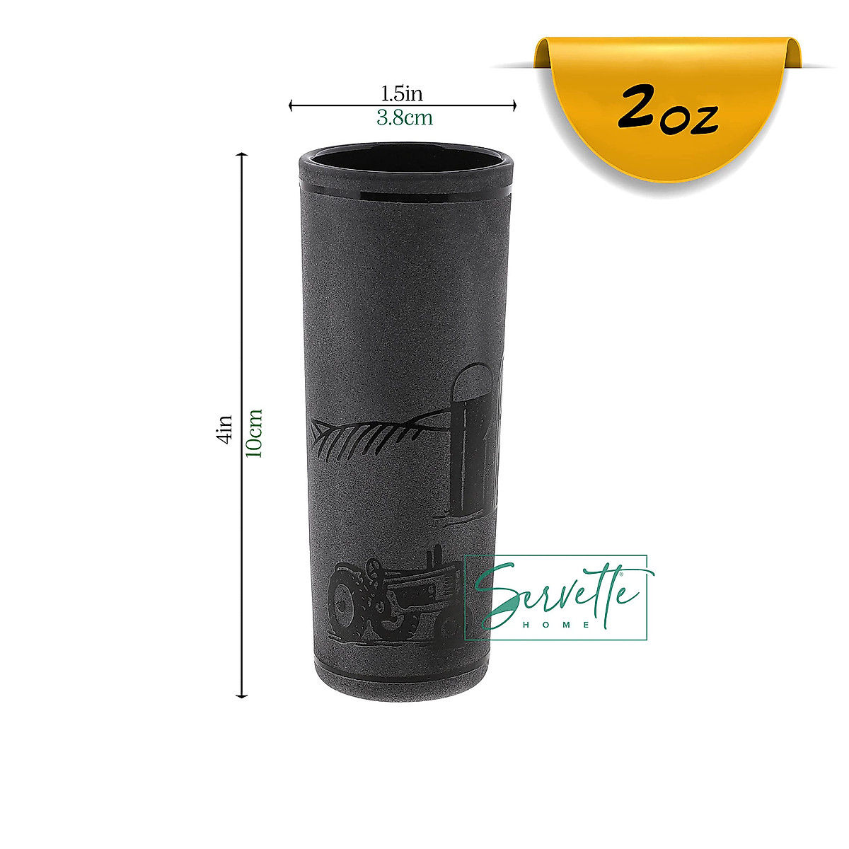 Servette Home 2.5 oz Shooter Glass Shot Glasses with Farm Design - 2 Black