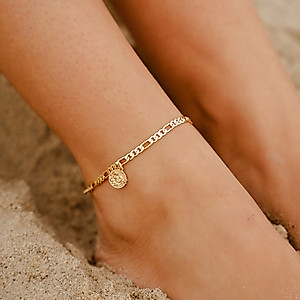 Anklets for Women Dainty Zodiac Constellation Waterproof Ankle Bracelet Zodiac Sign Disc Taurus Anklet 14k Gold-Plated