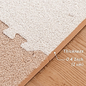 Interlocking Foam Mats,60 Pcs-60 Sq.ft. Plush Puzzle Floor Carpet Tiles,Fluffy Area Rugs,Exercise,Playroom,Bedroom,Parlor,12x12 Inch(Color:White+Light Grey)