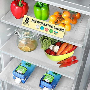 Refrigerator Liners for Shelves (8 Pack) by Linda’s Essentials | Easy to Clean Fridge Liner with Spill Protection Refrigerator Shelf Liners & Drawer Liner | Nonslip BPA-Free Refrigerator Mats (Clear)