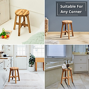 Acacia Wooden Stool Round Top Chairs. Sub-Stool for Kitchen Living Room. Strong Weight Capacity Upto 350 LBS, Natural Color