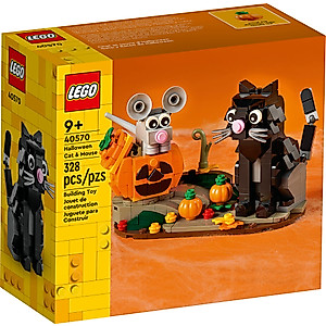 LEGO Halloween Cat & Mouse 40570 Building Kit, Whimsical Halloween Décor with Adorable Cat, Mouse, and Pumpkin Toys, Halloween Toy