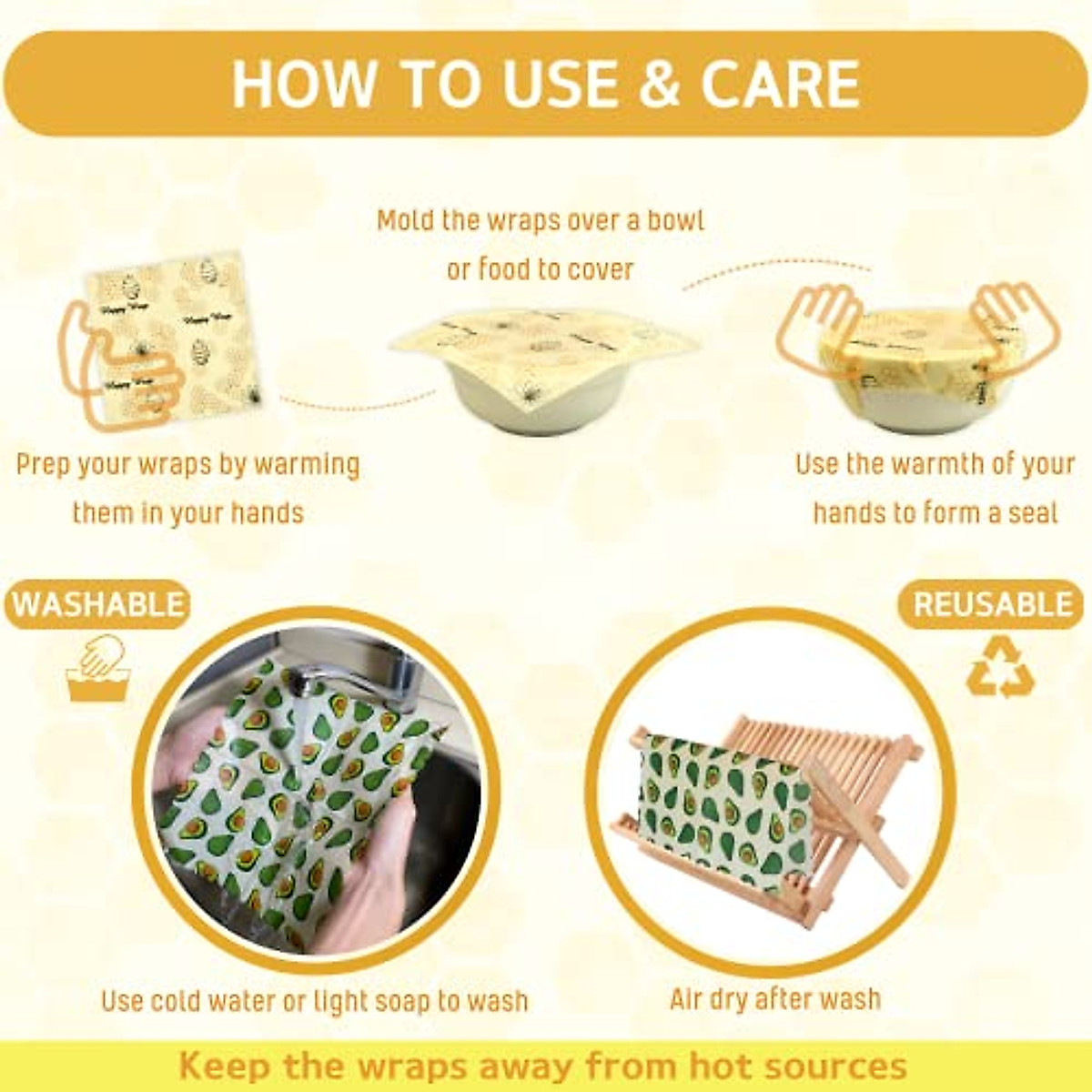 Reusable Beeswax Wrap - 9 Pack Beeswax Wraps for Food, Eco-Friendly Beeswax Food Wraps, Bread Sandwich Wrapper - Organic, Sustainable, Zero Waste, Reusable Plastic-Free Food Wrap, 1XL, 3M, 5S