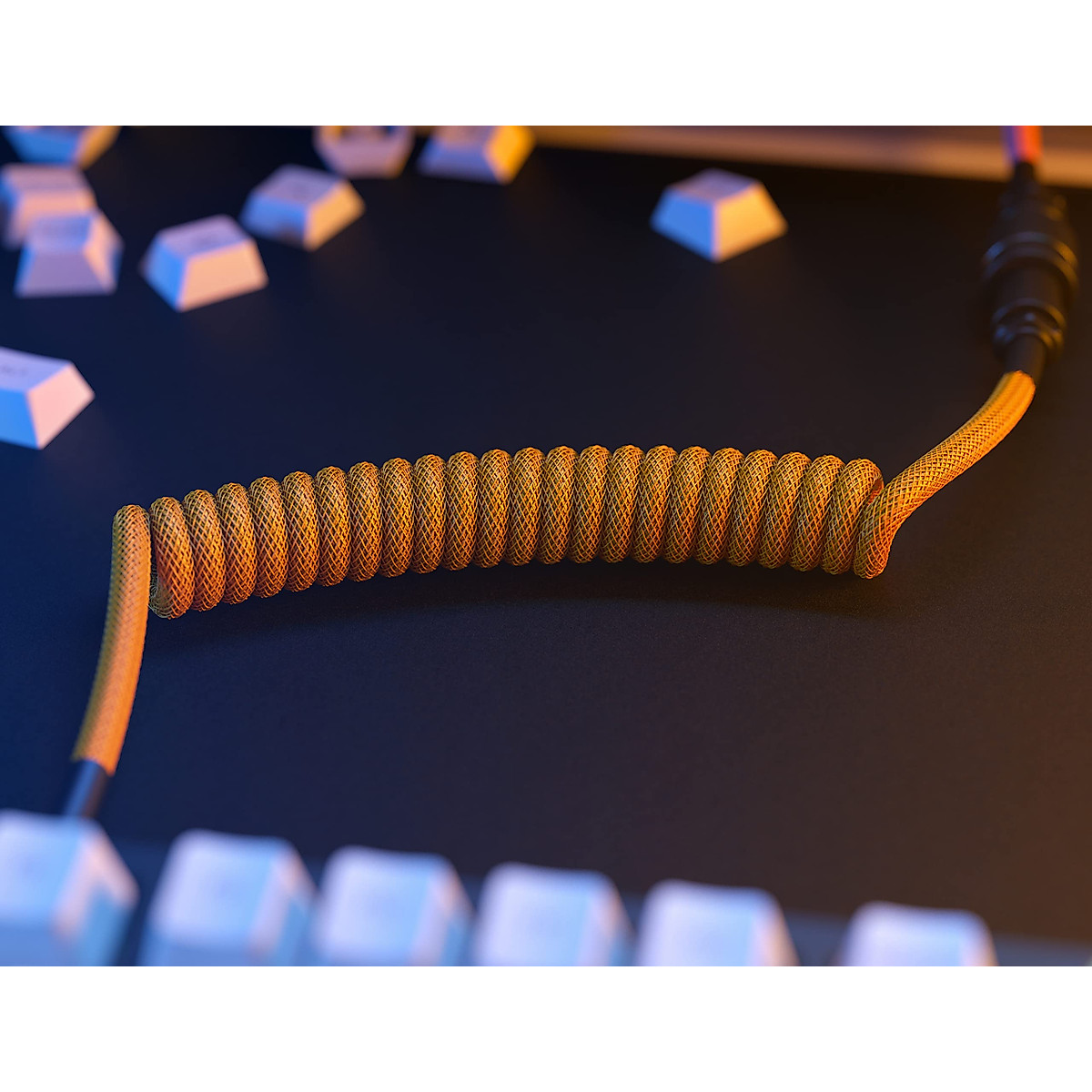 GLORIOUS Coiled Keyboard Cable – Coiled USB C Cable Artisan Braided Cables for Mechanical Gaming Keyboard Coiled Cable - Custom Keyboard Cable (White)