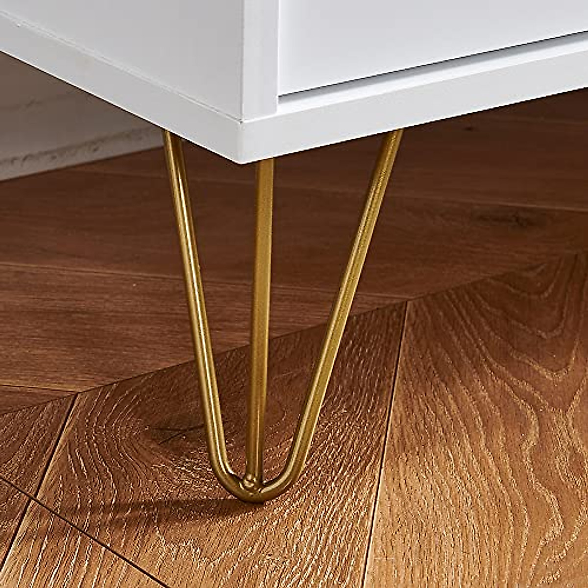 White Modern Kitchen Storage Cabinet Cupboard with Golden Line, Buffet Console Table Cupboard with 1 Door and 3 Drawers for Living Room Dining Room Entry Hallway, Credenza Sideboard Buffet Organizer