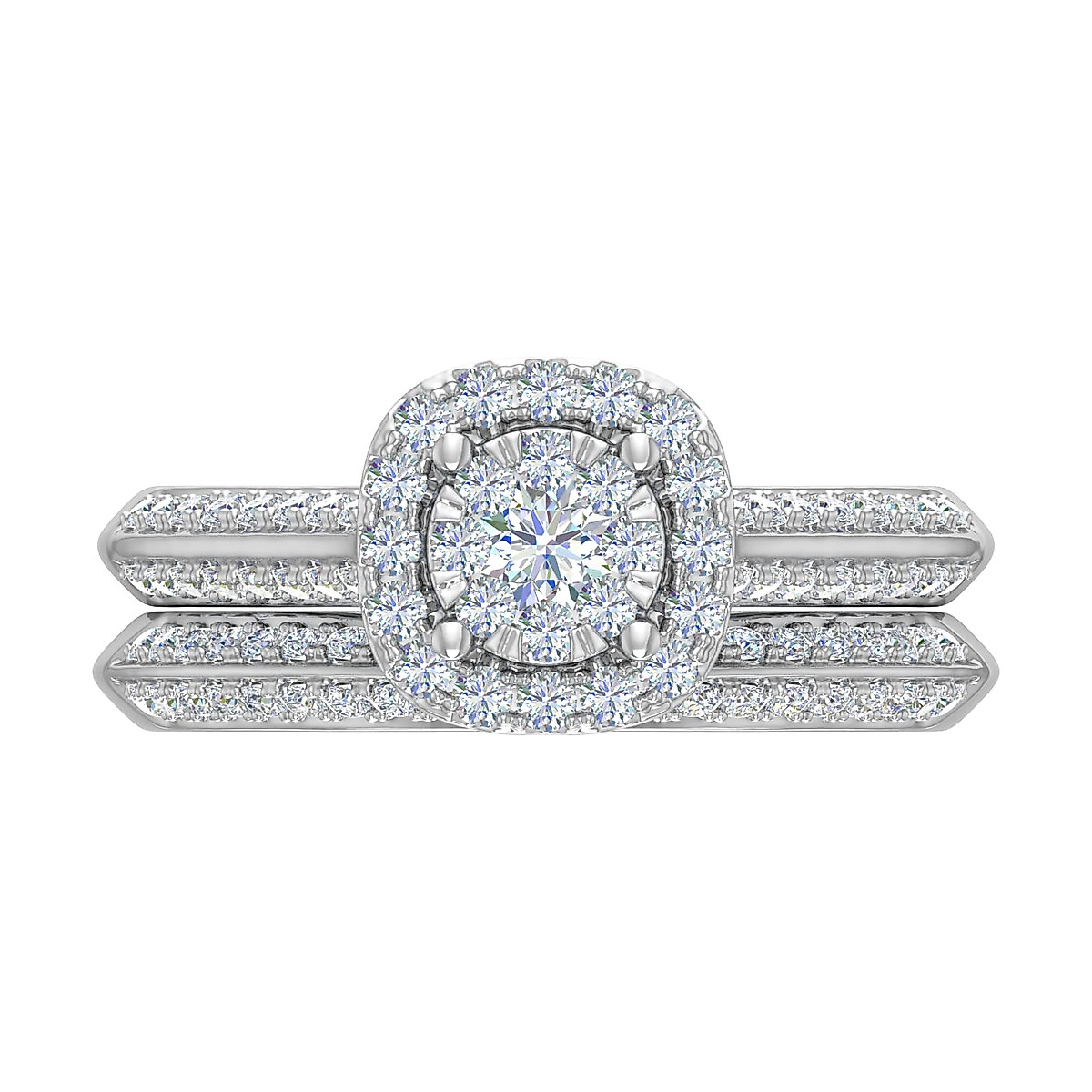 FINEROCK 3/4 Carat Halo Diamond Bridal Ring Set in 14K White Gold (Ring Size 8.25)