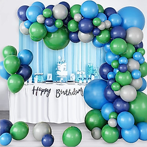 Blue and Green Balloon Garland Kit Dark Green Navy Blue Dark Blue Balloons Arch with Ribbon for Boy Girl Jungle Theme Party Birthday Baby Shower Wedding Graduation Anniversary Background Decorations