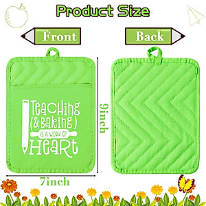 R HORSE 6Pcs Teacher Gift Pot Holder Funny Cookie Bag Silicone Spatula Set for Teacher Appreciation Day Thank You Present Heat Resistant Oven Mitt Ribbon Bows Spatula Baking Gift