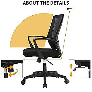 Office Desk Chair Computer Mesh Chairs Ergonomic Chair Height Adjustable Task Chair with Lumbar Support & Armrest, Home Office Rolling Swivel Chair for Adult (Black)