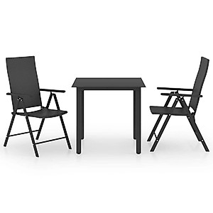 vidaXL Weather-resistant 3 Piece Patio Dining Set - PE Rattan Chairs with Adjustable Backrests - Aluminum Glass Top Table - Lightweight, Sturdy Outdoor Furniture Set - Ideal for Garden, Patio, Terrace