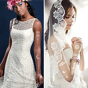 White Lace Temporary Tattoos, Konsait Butterfly Mandala White Tattoos Stickers that Look Real and Last Long Body Tattoos for Women Teens and Girls Wedding Makeup 12 Sheets
