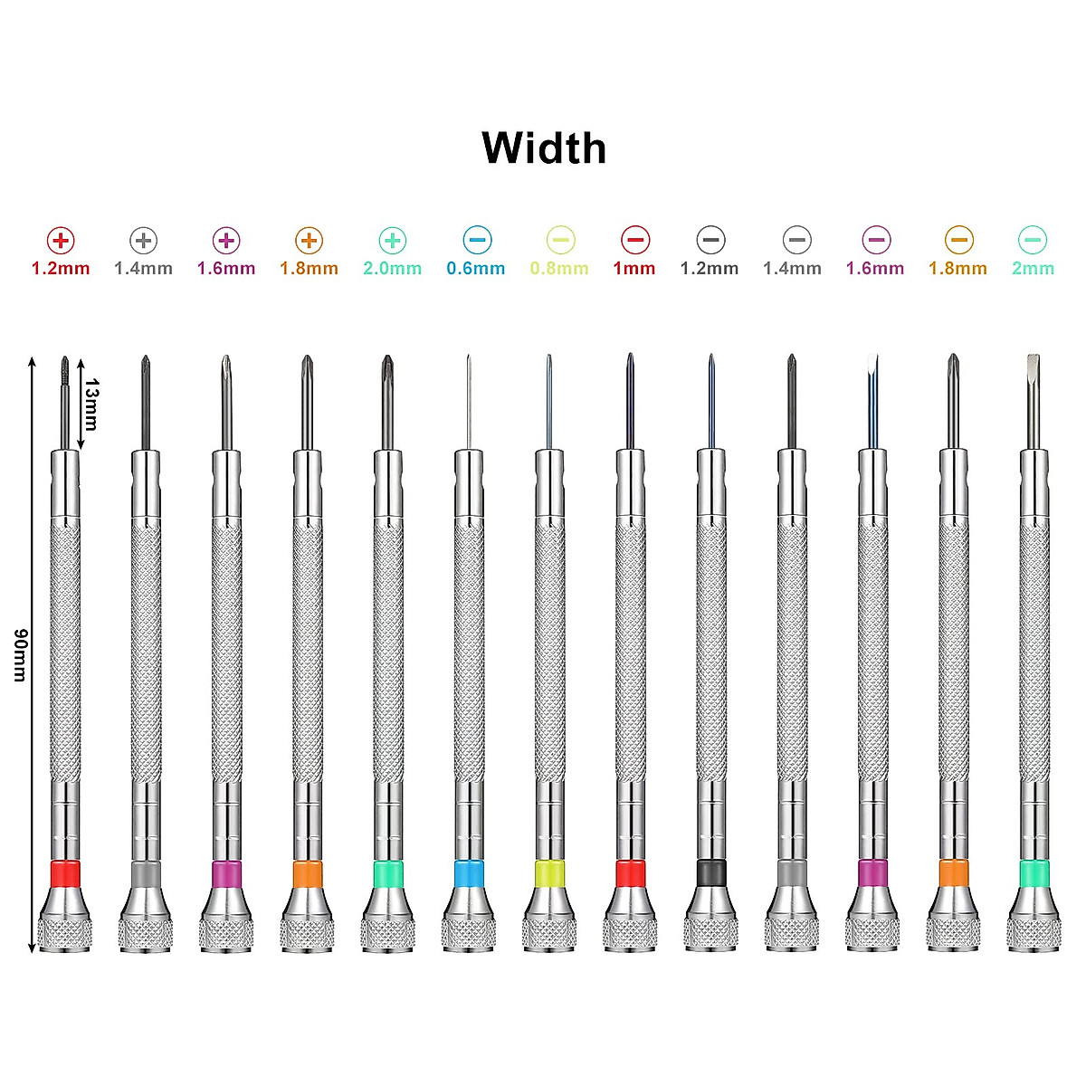 13 Pieces Micro Precision Watch Screwdriver Set Small Screwdriver Kit 0.6-2 mm with 13 Extra Replace Blades Watch Flathead Repair Link Tool for Watch Eyeglasses Jewelry Work Electronics Repair