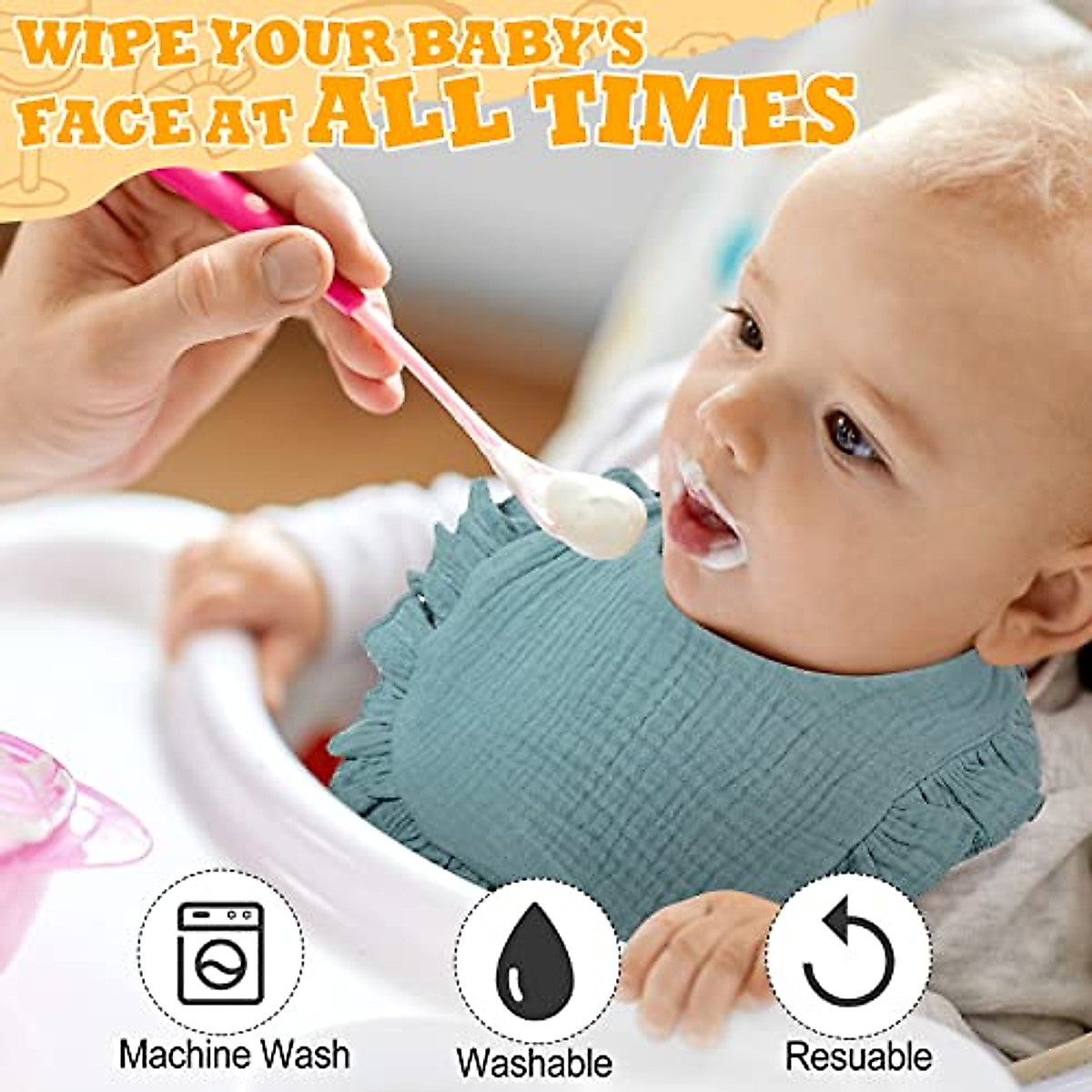 10 Pcs Muslin Baby Bibs Drool Teething Bibs Lap Shoulder Baby Bibs Cotton Drool Bibs Absorbent Baby Bandana Bibs for Unisex Boys Girls 0-6 Months Baby Teething and Drooling, Assorted Styles