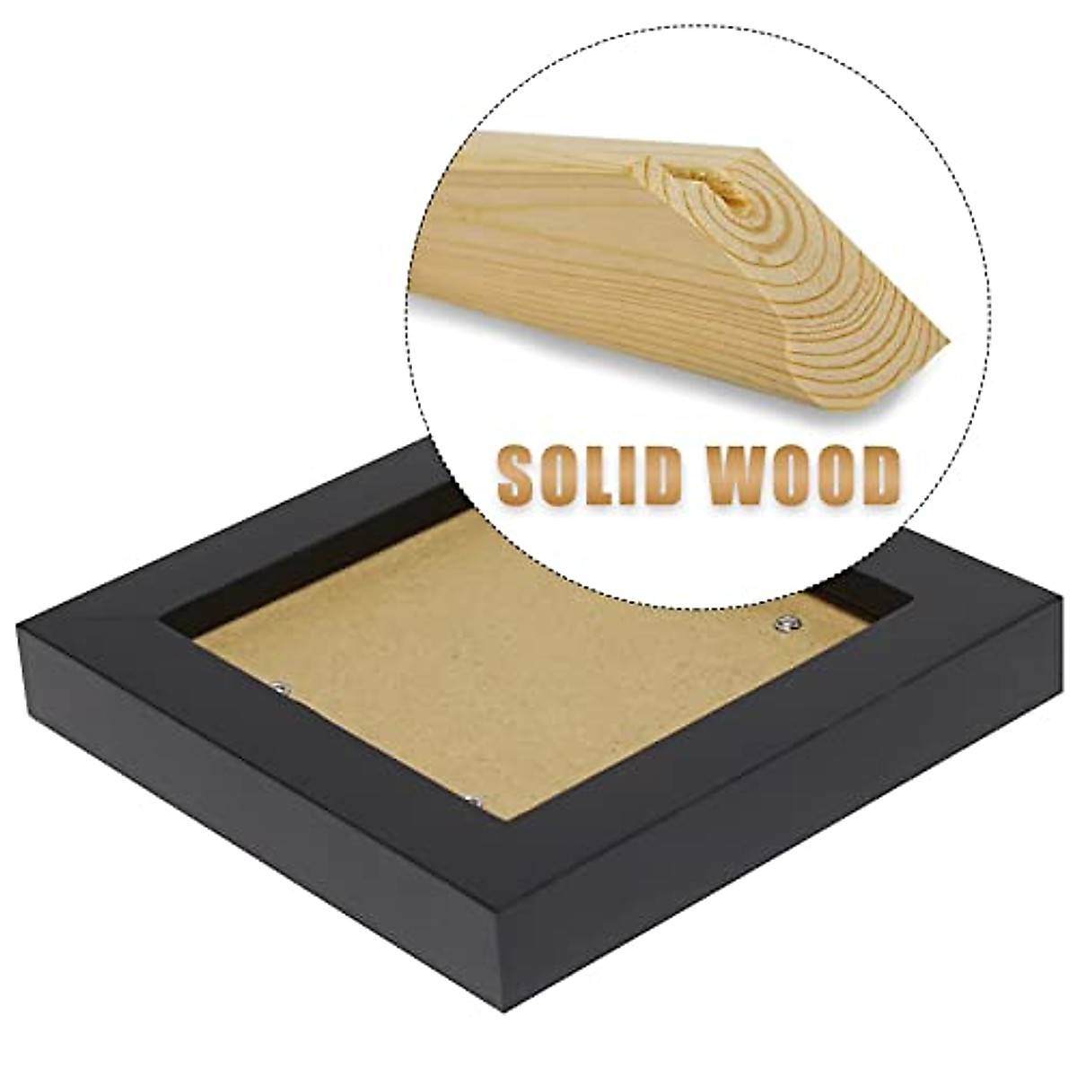 5x5 Black Picture Frames Square Classic Natural Wood 6 Pack for Wall Mounting and Tabletop Display