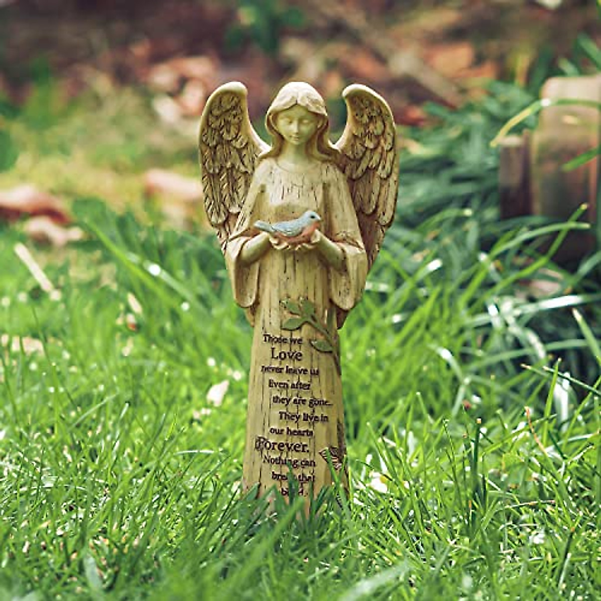 Ivy Home Memorial Angel Figurine Garden Angel Statues with Bird Garden Statuary Decoration for Garden, Yard, Patio