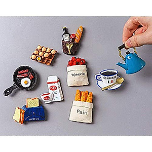 Feadem 10pcs Fridge Magnets Set, 3D Resin Magnet Refrigerator Stickers, Cute Food Shaped Magnets Home Refrigerator Stickers Creative Cute Food Shape Magnetic Bread Milk Bacon Fried Egg Pan
