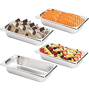 TOPZEA Set of 4 Stainless Steel Steam Table Pan 1/3 Size, 2.5 Inch Deep Anti-Jam Breading Pan Tray Buffet Dinner Serving Pan Hotel Food Pan for Food Warmer, Preparing Bread-Crumb Dish, Marinating Meat