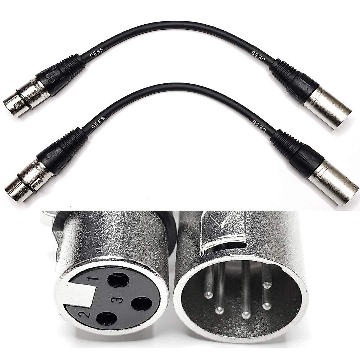 CESS-018 XLR5M to XLR3F DMX512 Adapter Cable - 6 Inch 5 Pin Male to 3 Pin Female XLR Turnaround DMX Cable - 6'' DMX Conversion Plug - Go from 5pin to 3pin DMX - 2 Pack