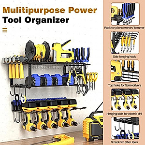 Housolution Power Tool Organizer, 3 Layers 5 Drill Slots Garage Storage Rack, Heavy Duty Metal Drill Holder Wall Mount Floating Shelf, Tool Organizers and Storage for Warehouse| Father's Day Gift