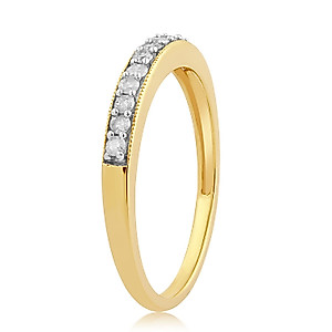 Jewelili 10K Yellow Gold 1/6 Cttw Natural White Round Diamonds Anniversary Ring, Size 6