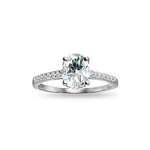 B. BRILLIANT Sterling Silver Genuine Light Aquamarine & White Topaz Oval Crown Ring, Size 5