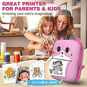 Thermal Mini Printer, Wireless Inkless Sticker & Label Maker with Tape, Bluetooth Machine Buddy for Phone iOS&Android, Free Cut Pocket Printer for Notes&Children DIY, Instant Photo Printing (Pink)