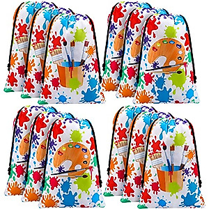 Paint Party Favor Bags Paint Party Decorations Art Paint Party Gift Bag for Kids Birthday Drawstring Gift Bag Drawstring Pouch Polyester Cloth Gift Bags for Art Painting Theme Party Supply (12 Pieces)