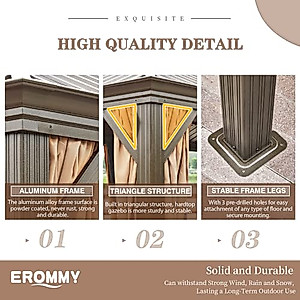 EROMMY Hardtop Gazebo Galvanized Steel Outdoor Gazebo Canopy Double Vented Roof Pergolas Aluminum Frame with Netting and Curtains for Garden,Patio,Lawns,Parties (12'x 16')