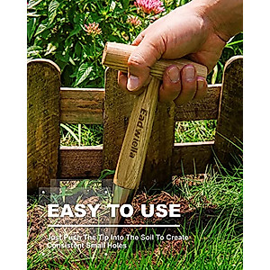 Dibber Garden Tool Seed Planter Tool Dibber Seed Dispenser for Planting Steel Garden Dibber with Wood T-Shaped Handle 11 inch for Gardening,Sowing Seeds,Transplanting Plants,Planting Bulbs,Digging