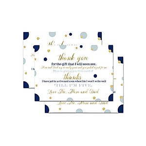 Paper Clever Party Navy and Gold Baby Shower Thank You Postcards (15 Pack) Notecards Only - Eco-friendly – Printed 4x6