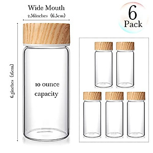 Nuogo 6 Pack Glass Drinking Bottles 10oz Wide Mouth Juice Bottle with Lids Leak Proof Water Jar for Travel, Reusable Airtight Juicing Cups for Homemade Juices, Smoothies, Tea, Milk