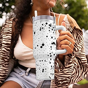 HULIBIN Black And White Dot Print Double Deck Stainless Steel Travel Coffee Cup With Lid 40 Oz Ice Bully Cup