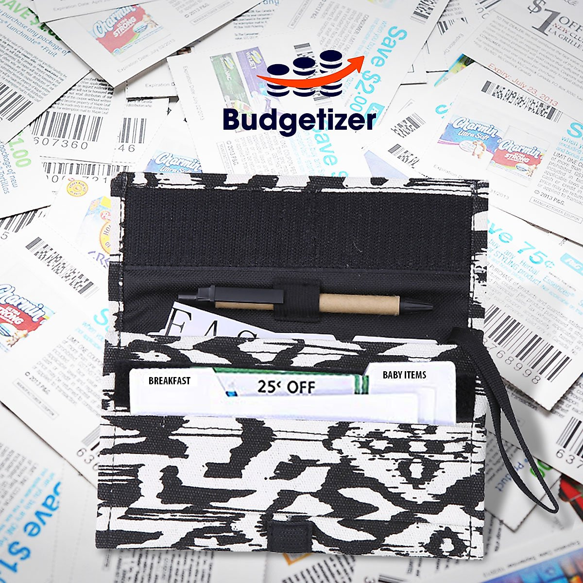 Modern Grocery Coupon Organizer - Wallet & Extreme Coupon Holder Set Includes 24 Plastic Coupon Cards Dividers and Stickers Material Canvas