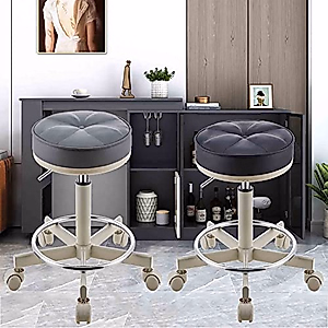 LWBLJX Round Roll Bar Stool with 360° Swivel Wheels, Beauty Salons Medical Counter Adjustable Chair, PU Leather and Stainless Steel Foot Pedals(Color:Gray)