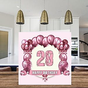 Fun 28th Birthday Cards for Woman - Birthday Balloons - Happy Birthday Card for Daughter Sister Aunt Niece Cousin, 5.7 x 5.7 Inch Greeting Cards, 28th Birthday Card