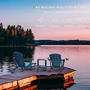 GREENVINES Adirondack-Chairs-with-Ottoman | Set of 2 | Folding | Retractable-Footrest | HDPE Plastic | All Weather Fire Pit Chair | Cup Holders | Blue | for Outdoor Poolside