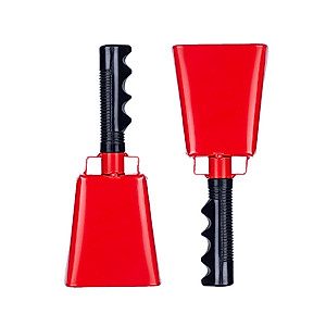 Steel Cowbell with Handle 8 Inch Cow Bells Noise Makers, 2 Pack Large Cowbells for Sporting Events, Hand Percussion Cowbells Cheering Bell for Football Game Party Concert Graduation School (Red)