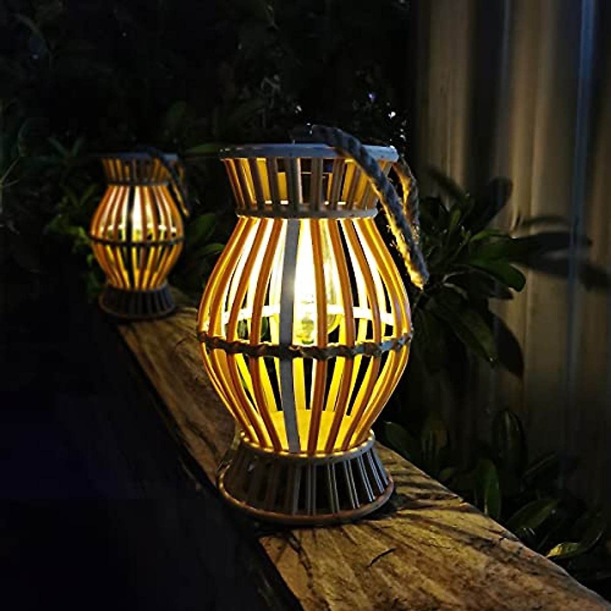 11.8” Solar Table Lamp Lantern Outdoor - Rustic Large Rattan Woven Lantern Light with Edison Bulb, Solar-Powered Warm Light, Great Decor for Garden, Patio, Desk