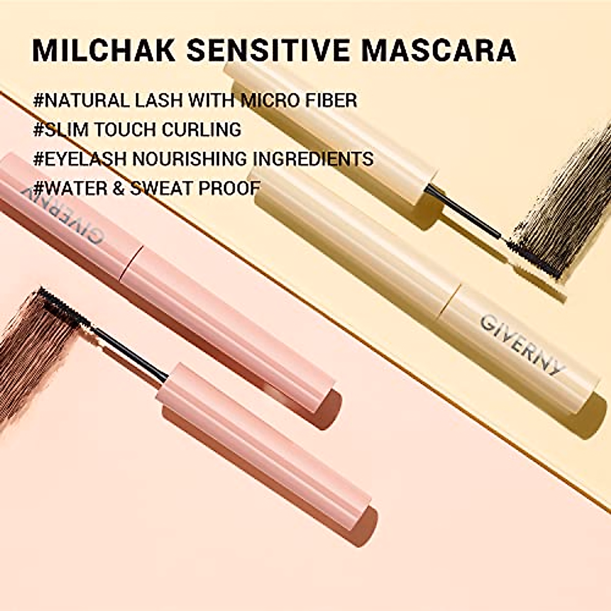 GIVERNY Milchak Sensitive Mascara #Black - Smudge Proof Voluminous Mascara with Microfiber Brush, Waterproof Lengthening & Thickening Mascara for a Long-lasting Eye Makeup, 0.1 fl.oz.