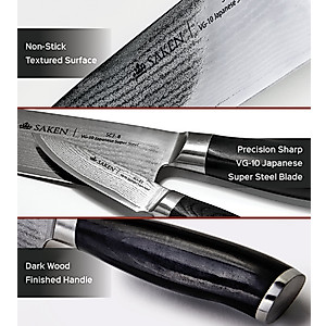 Saken Razor Sharp Damascus Steel 8” Chef Knife Set with 3.5" Paring Knife – Premium Japanese VG-10-67 Layers Folded Steel Kitchen Knives - Natural Non Stick - by Saken