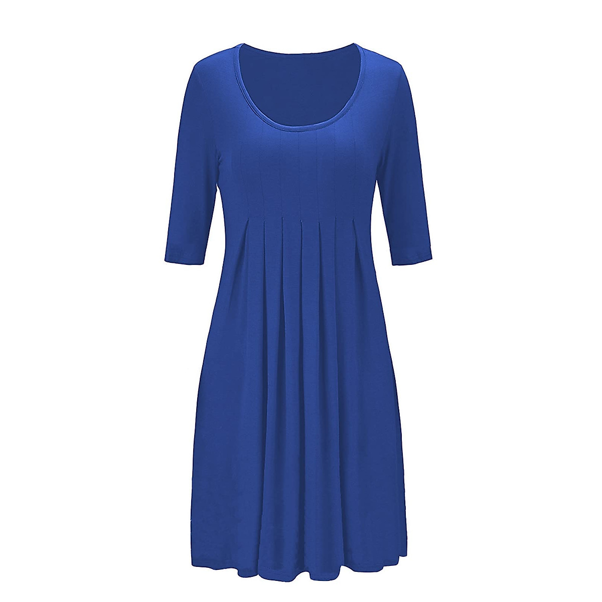 Summer Casual Royal Blue Empire Waist Dresses for Women 2025 Trendy Ladies Spring Cute 1/2 Half Sleeve Scoop Neck Work Vacation Modest Elegant Knee Length Tunic Dress L