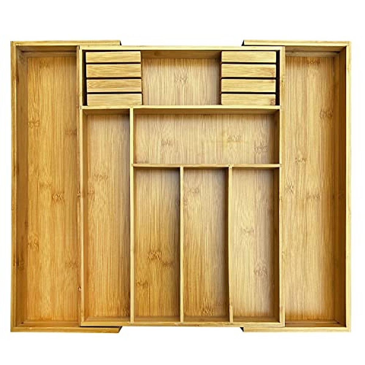 ZHOMA Bamboo Expandable Kitchen Drawer Organizer for Utensils Holder - Silverware Organizer/Utensil Holder and Cutlery Tray with Grooved Drawer Dividers - Natural
